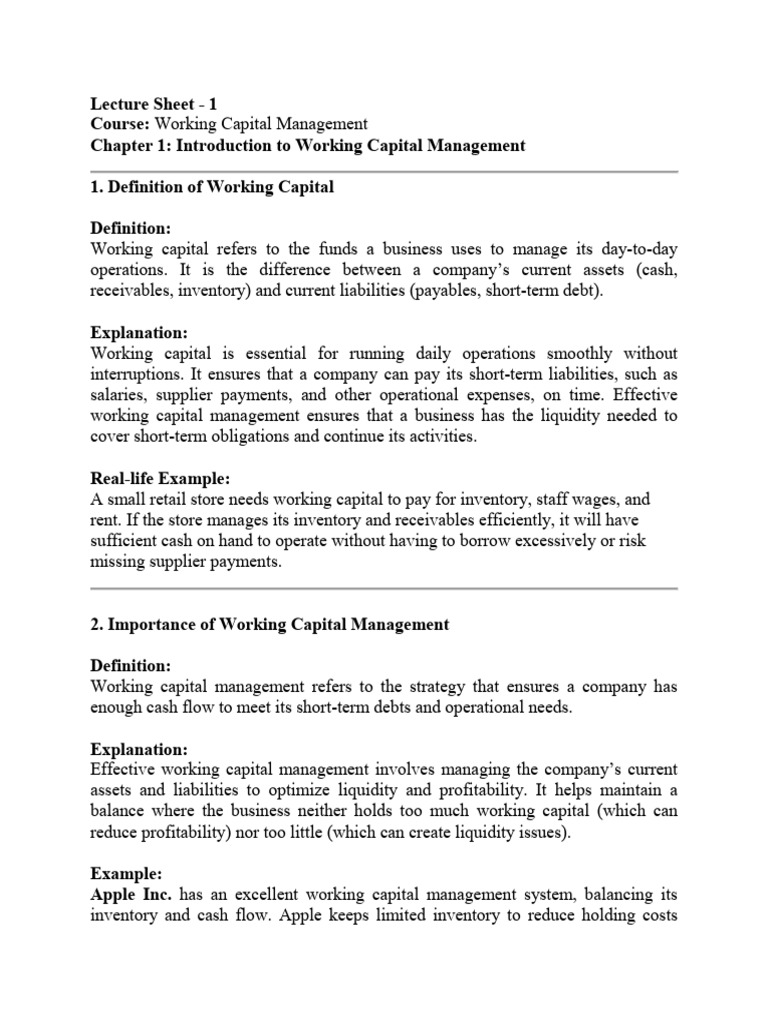 Chapter 01 - Class Lecture - 01 | PDF | Working Capital | Inventory
