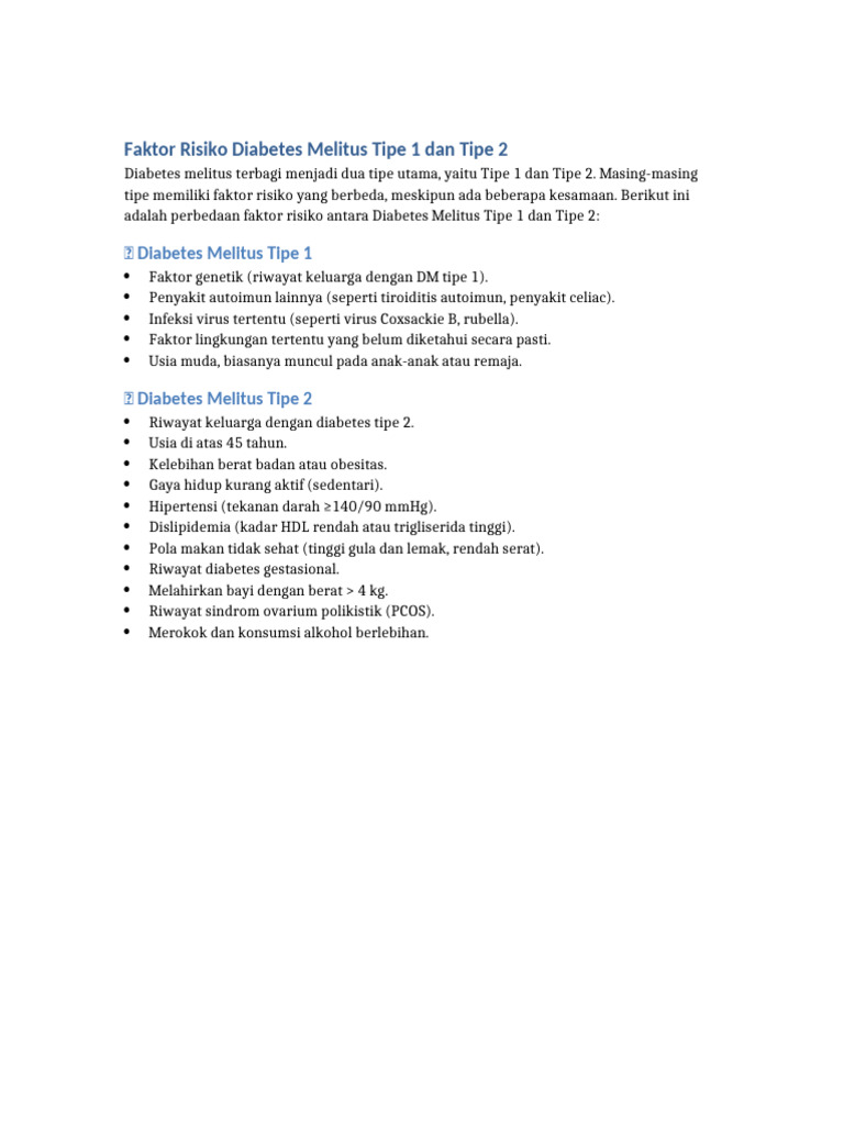 Faktor Risiko Diabetes Tipe 1 dan Tipe 2 | PDF