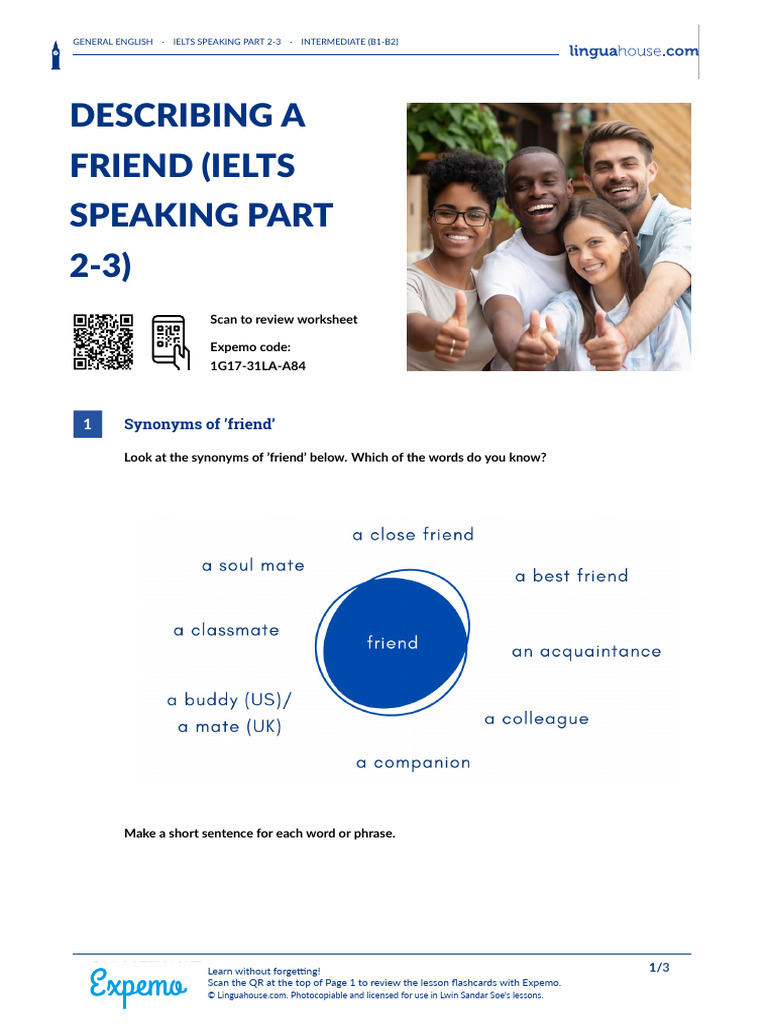 Lesson 26. Describing A Friend (IELTS Speaking Part 2-3) | PDF