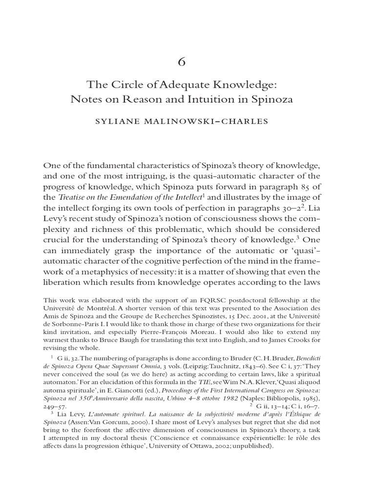 Circle of Adequate Knowledge Malinowski Charles | PDF | Baruch Spinoza ...