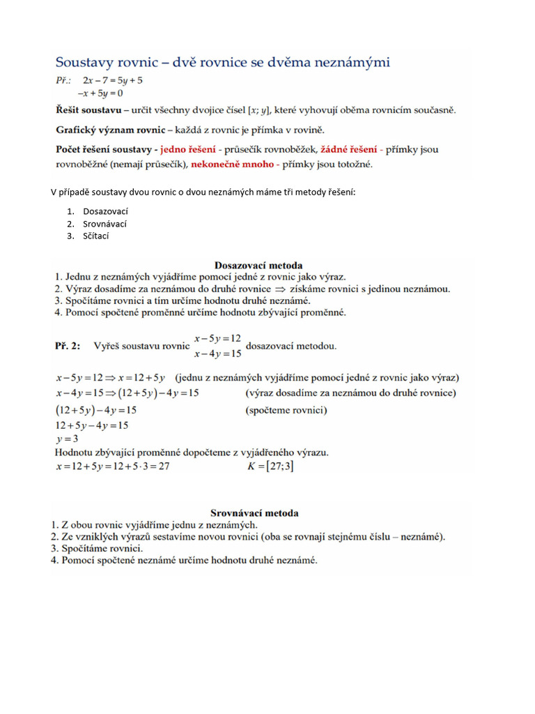 Příprava - Rovnice A Nerovnice - Soustavy Rovnic | PDF