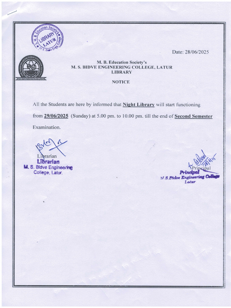 Night Library Notice - Summer 2025 | PDF