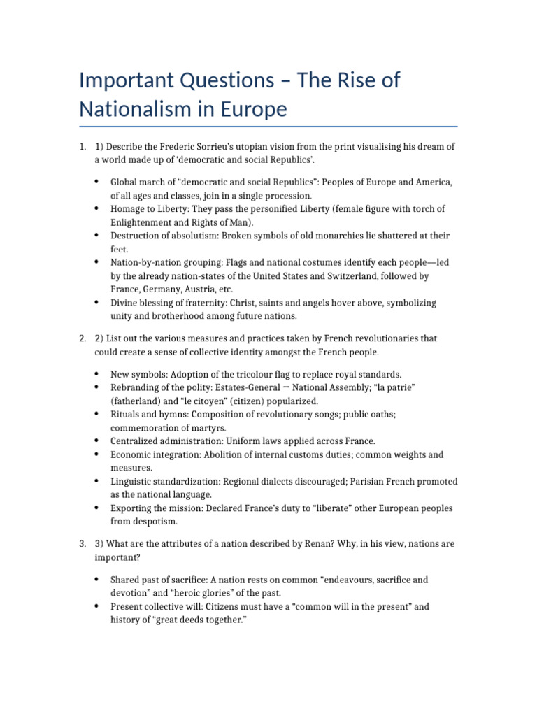 Nationalism in Europe Important Questions | PDF | Conservatism | Liberalism