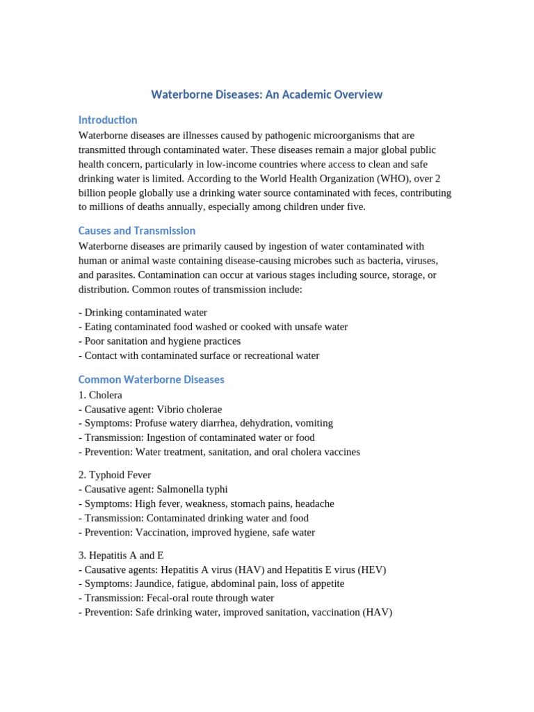 Overview of Waterborne Diseases | PDF | Drinking Water | Diarrhea