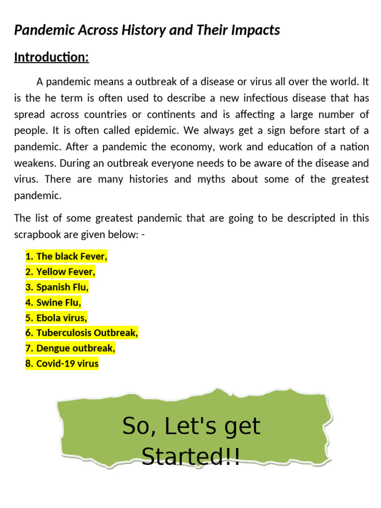Pandemic Across History and Their Impacts | PDF | Tuberculosis | Influenza