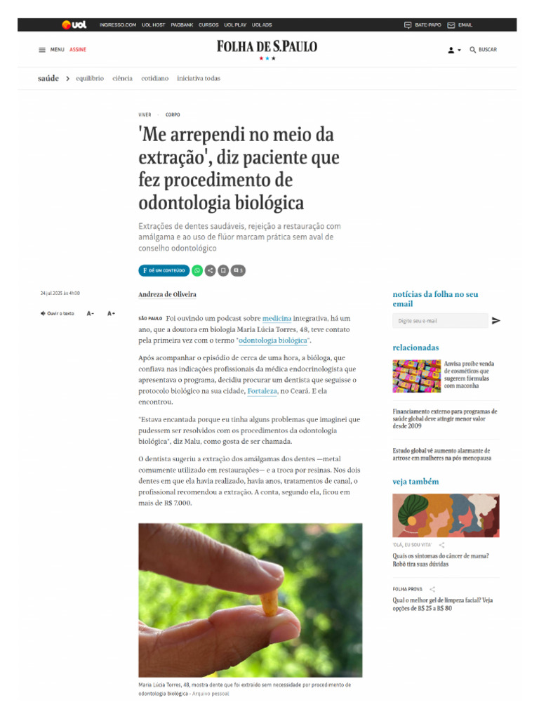 Screencapture Www1 Folha Uol BR Equilibrioesaude 2025 07 Me Arrependi No Meio Da Extracao Diz ...