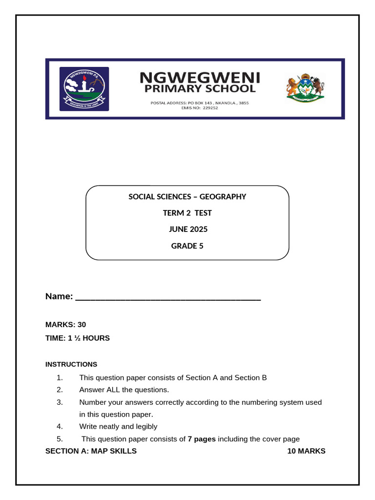 SS Grade 5 Geography Term 2 Controlled Test 2025-1 | PDF | River | Dam