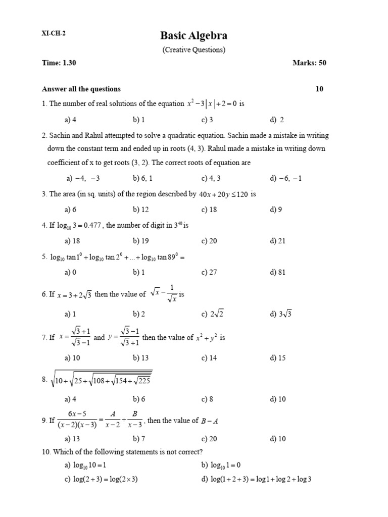 23 11th Maths Unit 2 Creative Questions English Medium | PDF ...