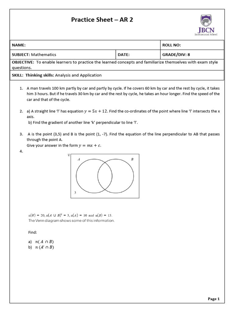 Mathematics Practice Problems for Grade 8 | PDF