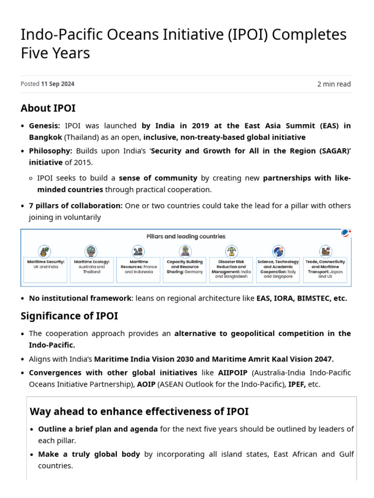 Indo-Pacific Oceans Initiative (IPOI) Completes Five Years - Current ...