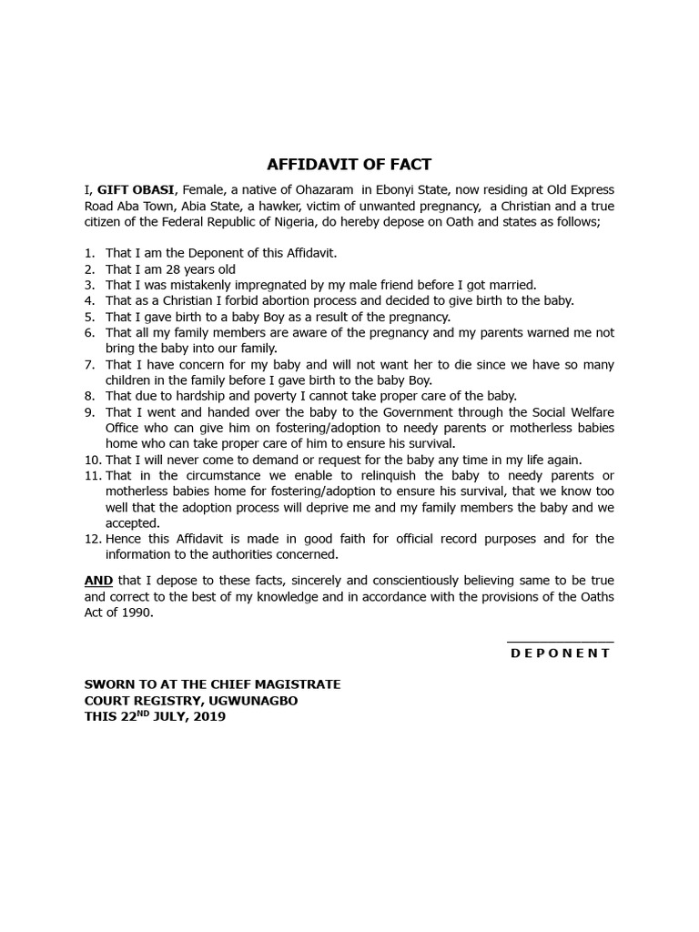 Affidavit of Fact Re Pregnacy | PDF | Affidavit | Adoption
