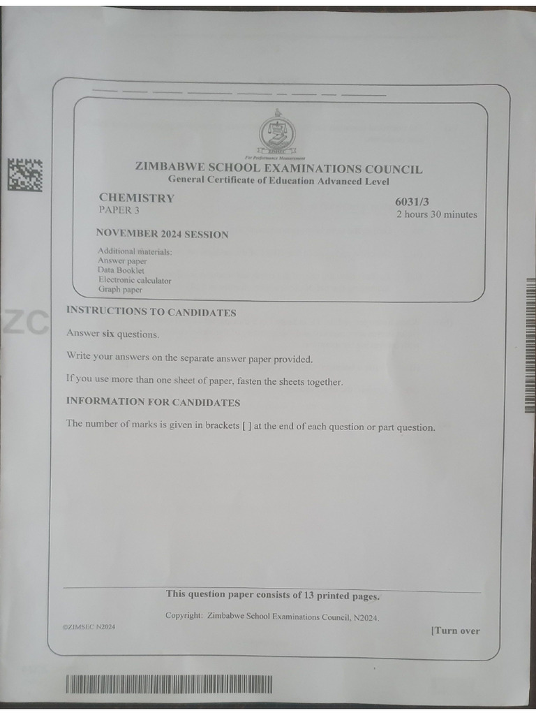 Nov 2024 Chemistry Paper 3 | PDF