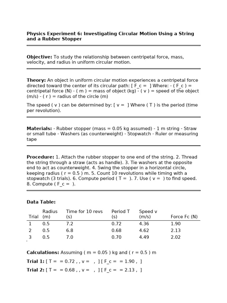 Circular Motion Experiment | PDF