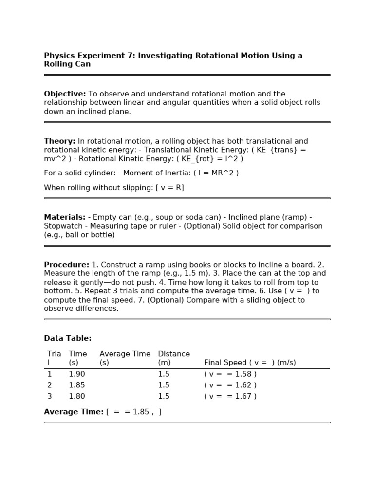 Rotational Motion Experiment | PDF