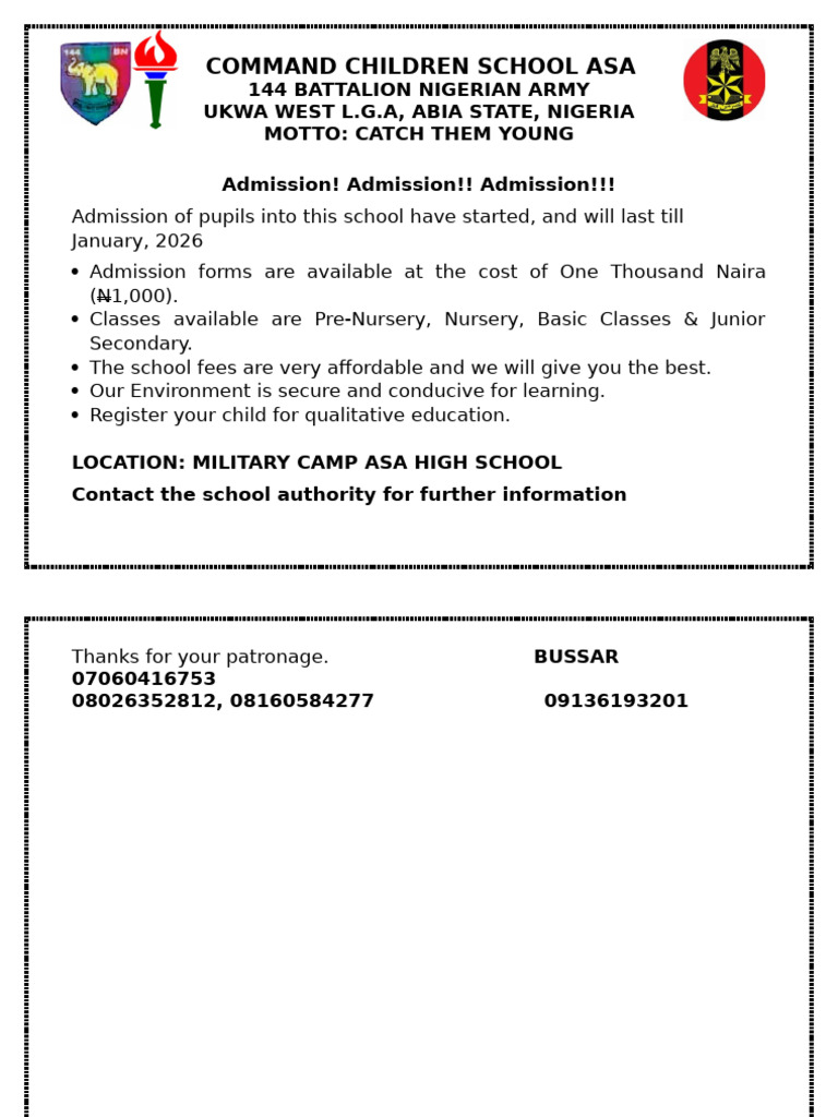 Command Children School Asa | PDF