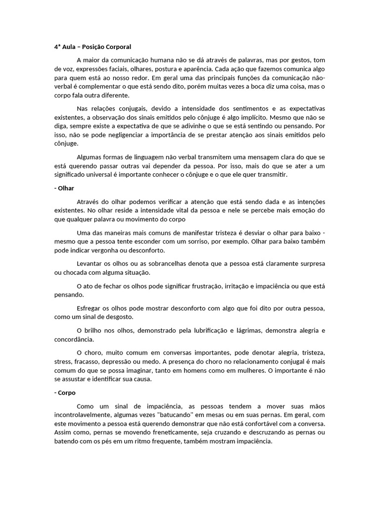 Posição Do Corpo Na Comunicação | PDF | Comunicação | Comunicação não ...