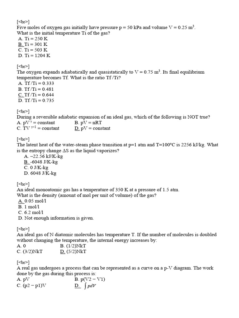Thermodynamics Quiz Questions and Answers | PDF | Gases | Temperature