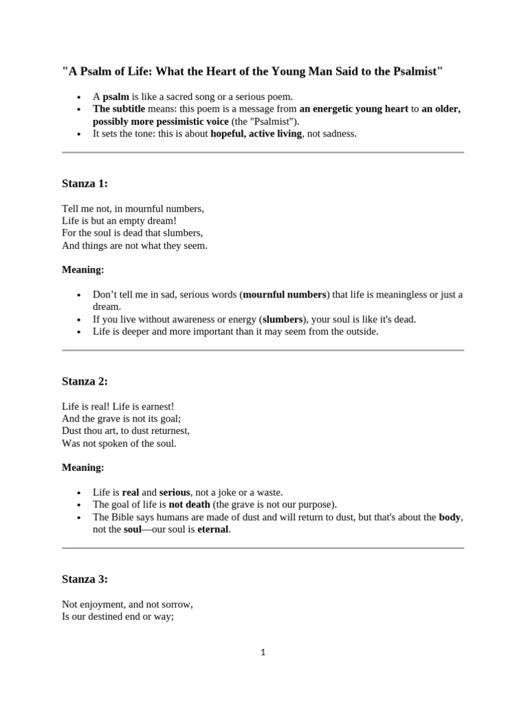 Psalm of Life - Summary & Poetic Devices | PDF | Poetry