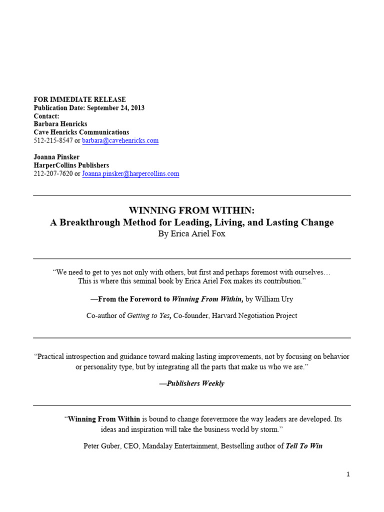 WFW Press Kit Final | PDF | Negotiation | Leadership