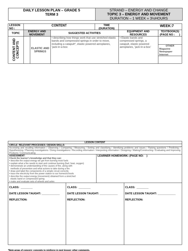 Grade 5 Energy and Movement Lesson Plan | PDF | Information | Human ...