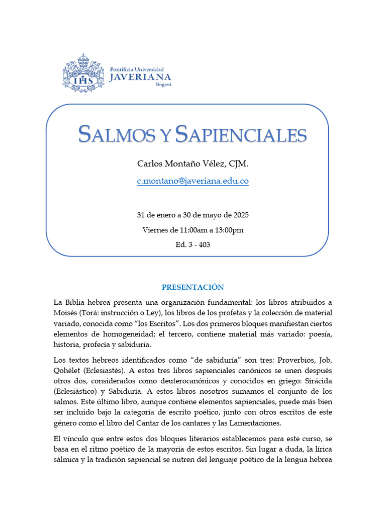 Salmos y Sabiduría en la Biblia Hebrea | PDF | Libros del Antiguo ...