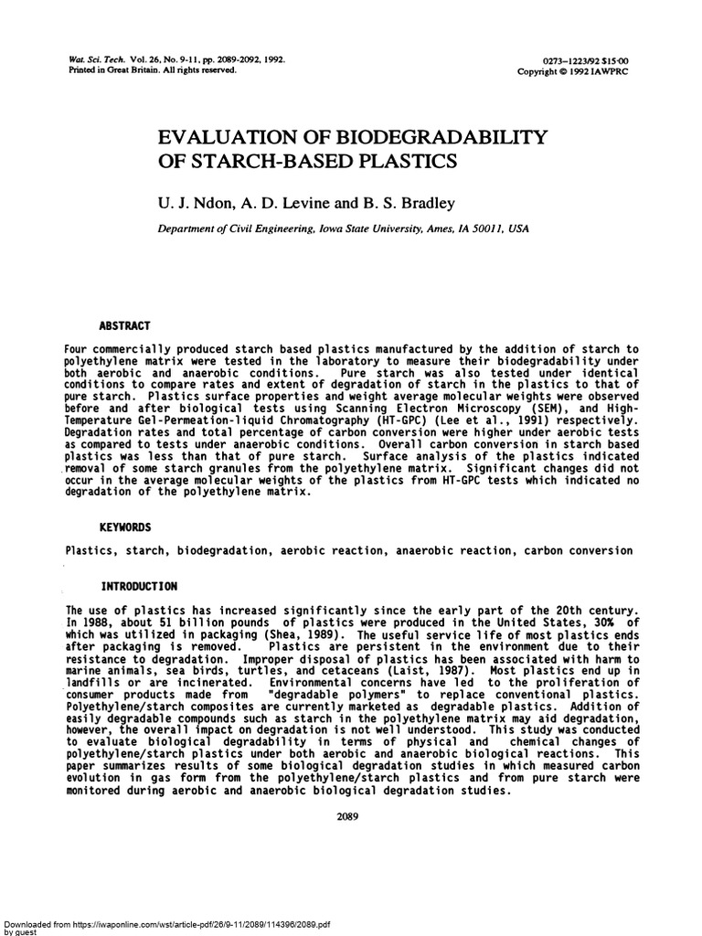 Biodegradability of Starch Plastics | PDF | Plastic | Biodegradation