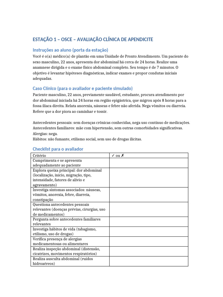 Avaliação Clínica de Apendicite e Acesso Venoso | PDF | Dor | Doenças e ...