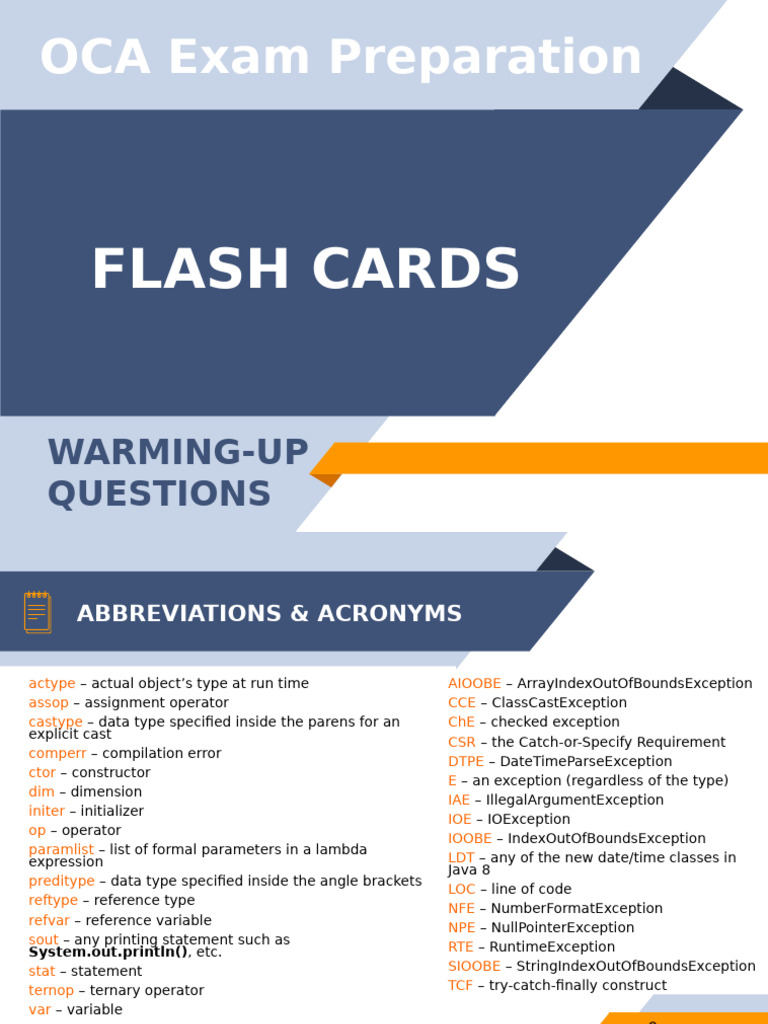 Java Flash Cards for OCA Exam Prep | PDF | Boolean Data Type | Method ...