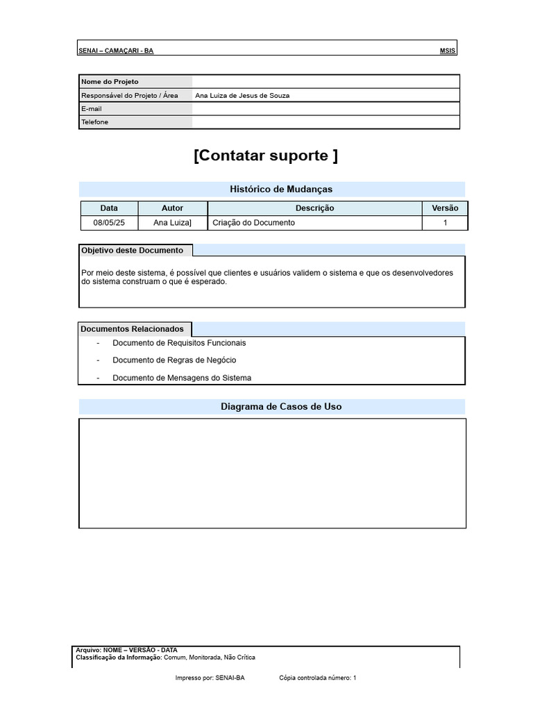 Especificação de Suporte MSIS SENAI | PDF | Diagrama de caso de uso ...