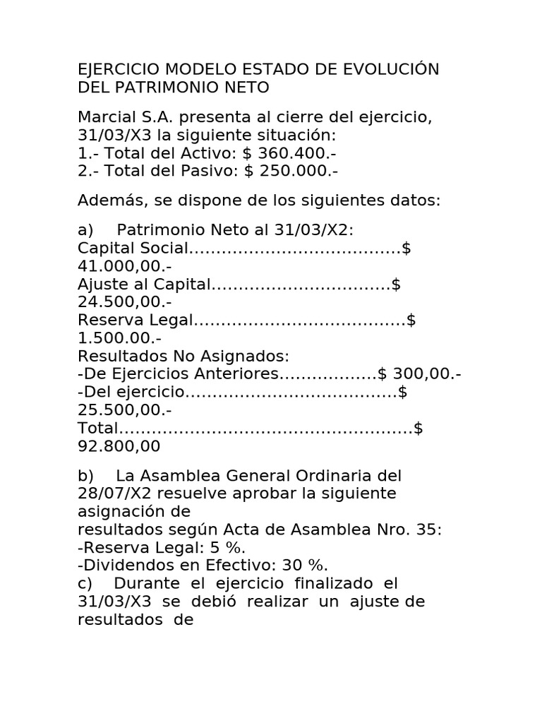 Ejercicio Modelo Estado de Evolución Del Patrimonio Neto | PDF