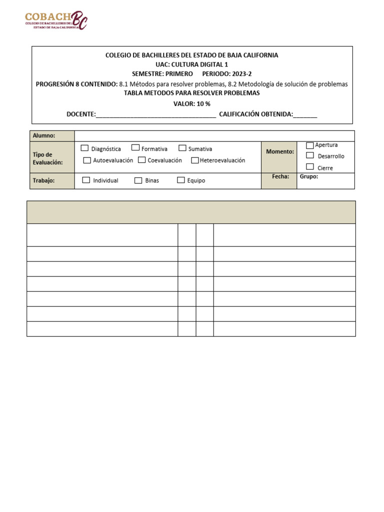 Lista de Cotejo Progresion 8 | PDF | Evaluación | Aprendizaje
