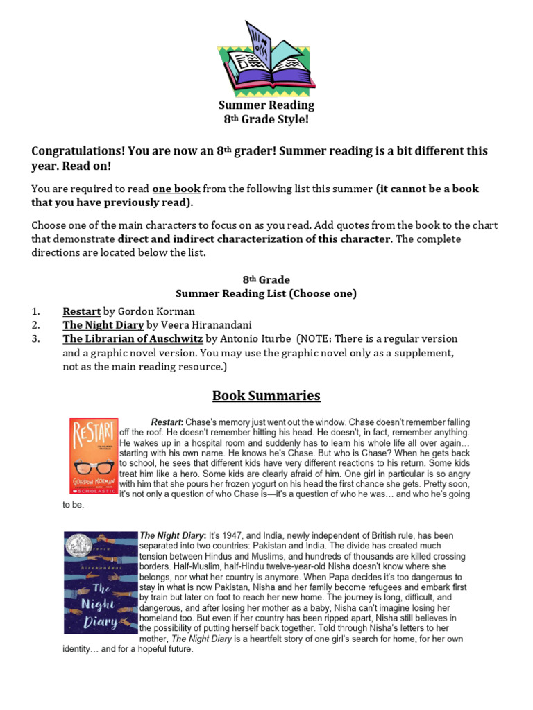 8th Grade Summer Reading Guide | PDF | Auschwitz Concentration Camp