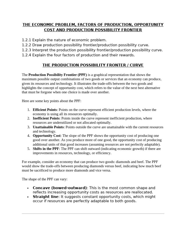 Production Possibility Frontier (PPF - PPC) - Notes 1 | PDF | Economies ...