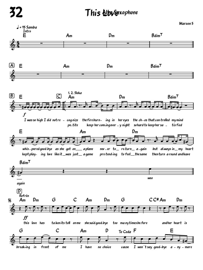 Maroon 5 - This Love-Alto Saxophone | PDF