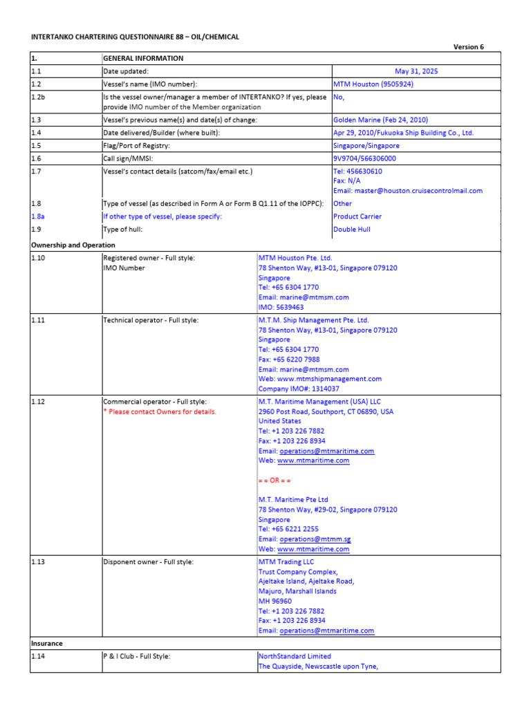 MTM Houston Q88 | PDF | Tonnage | Shipping