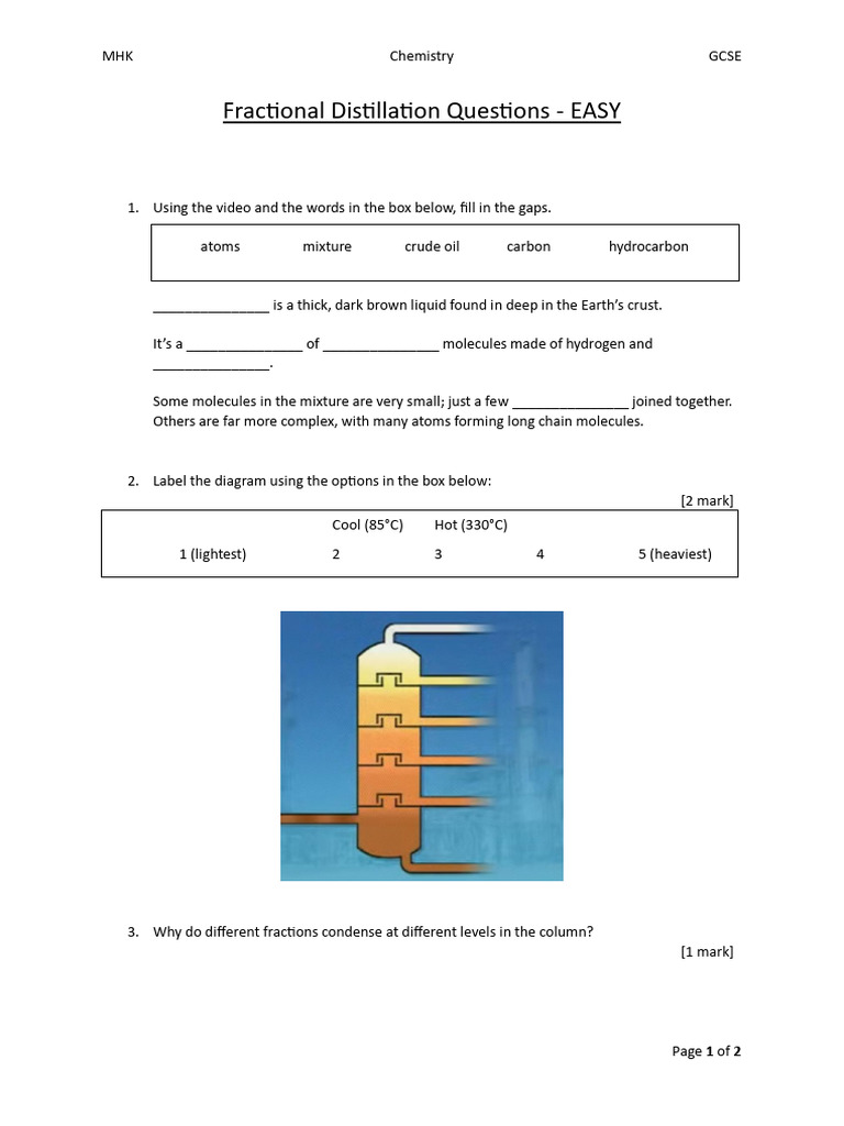 Fractional Distillation Practice Questions | PDF