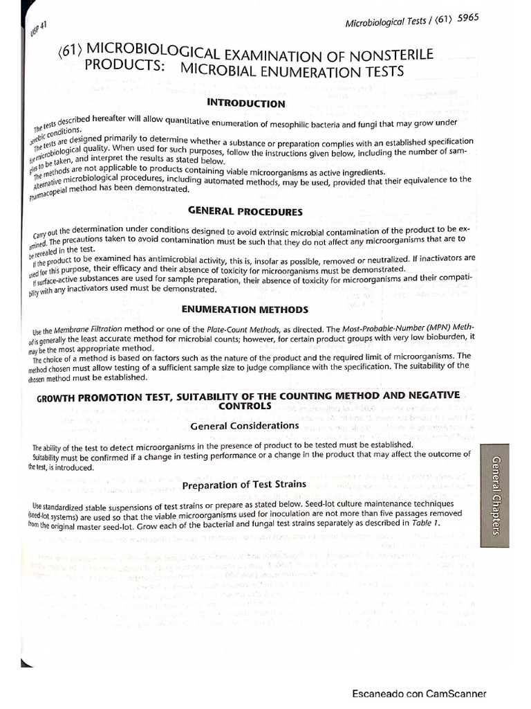 Chapter 61 USP 41 Analisis Microbiologico de Productos No Esteriles | PDF