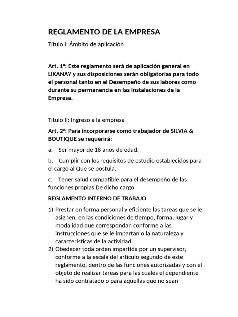 Reglamento de Empresa | PDF | Business | Sustentabilidad