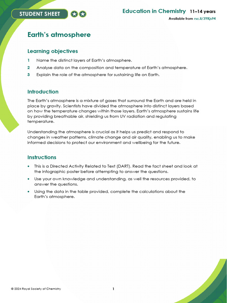 Earth's Atmosphere: Learning Objectives | PDF | Atmosphere Of Earth ...