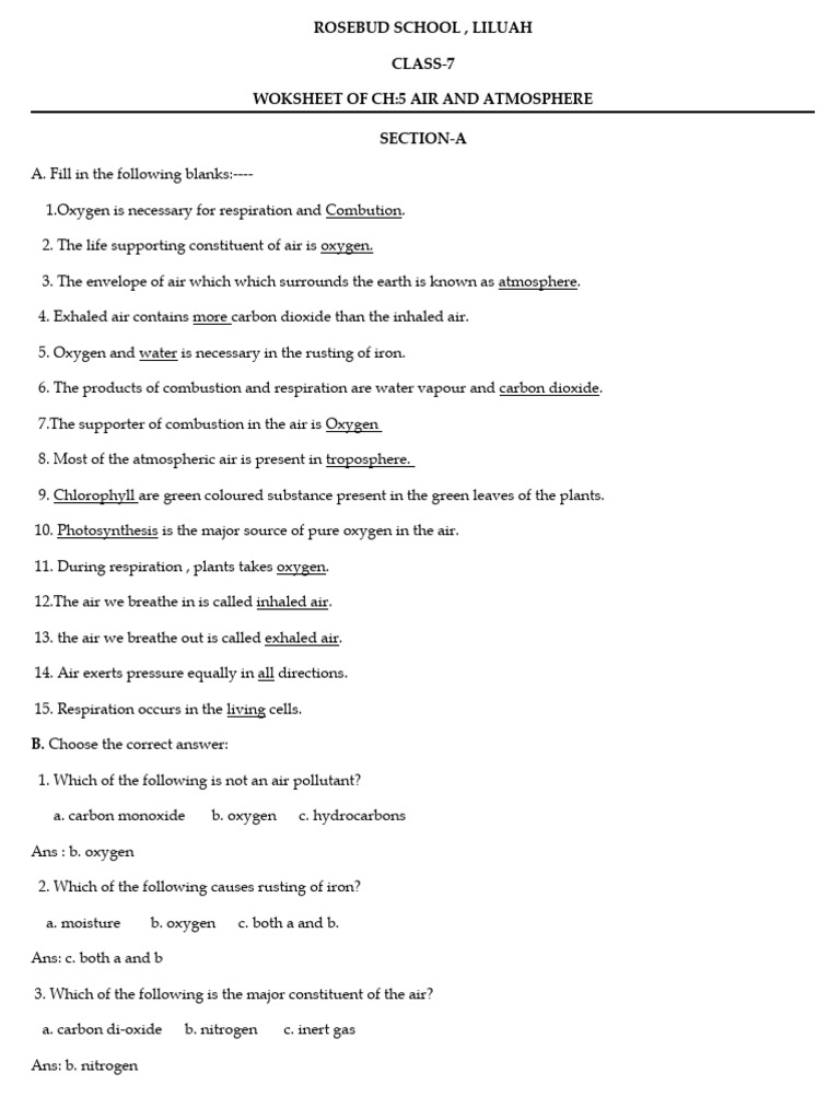 Class 7 Air and Atmosphere | PDF | Atmosphere Of Earth | Oxygen