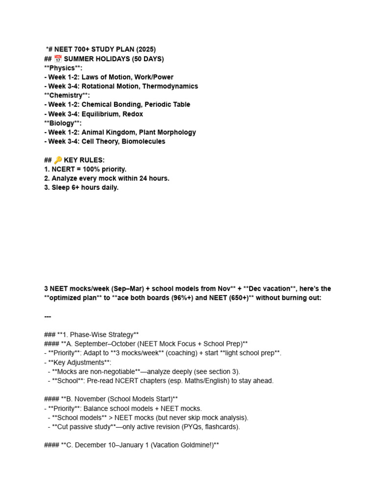 3 NEET Mocks - Week (Sep-Mar) - + - School Models From Nov - + - Dec ...