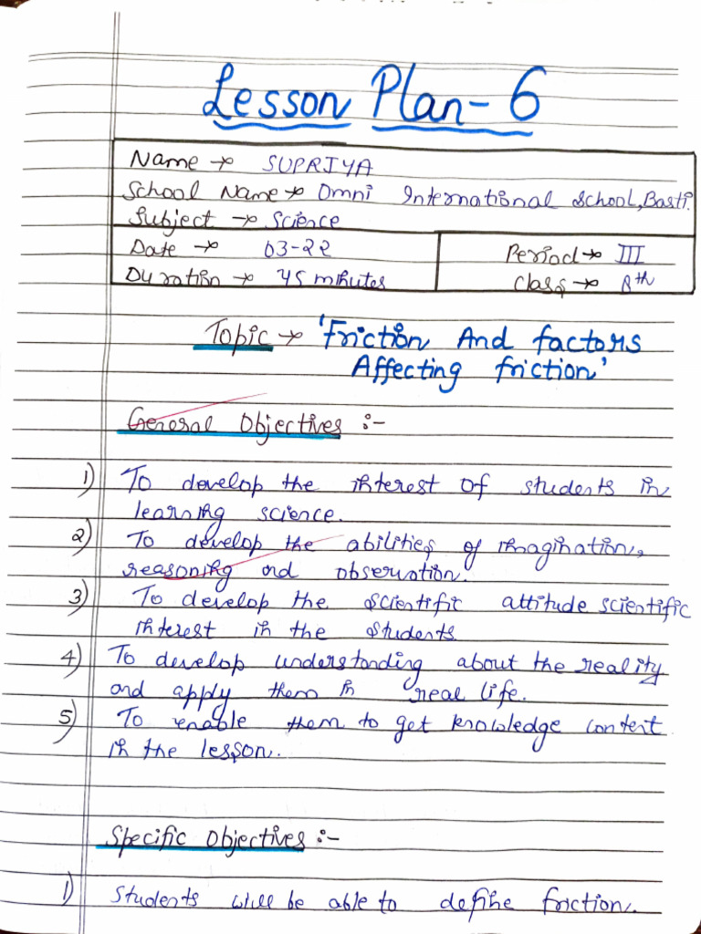 Lesson Plan 6 Friction and Factors Affecting Friction | PDF