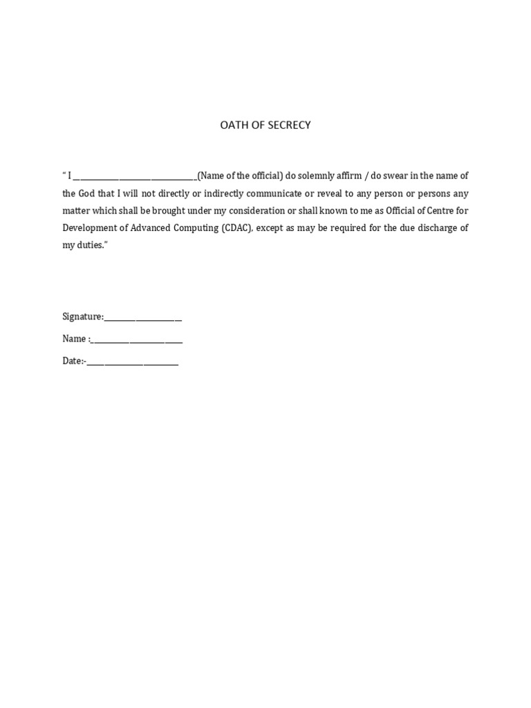 Oath of Secrecy Form for Officials | PDF