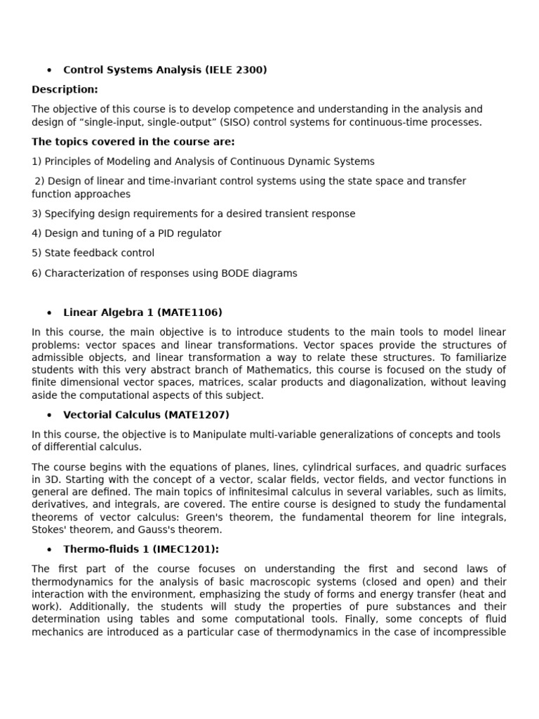 Course Descriptions | PDF | Fluid Mechanics | Vector Space