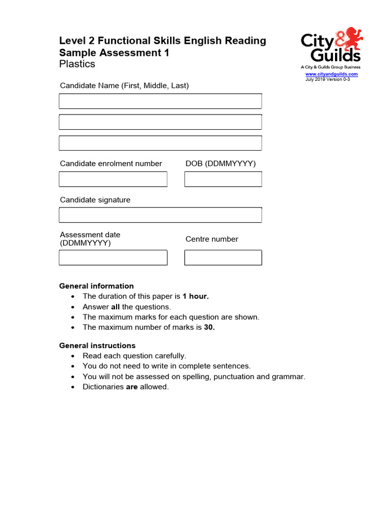 Level 2 English Reading: Plastics Assessment | PDF | Plastic