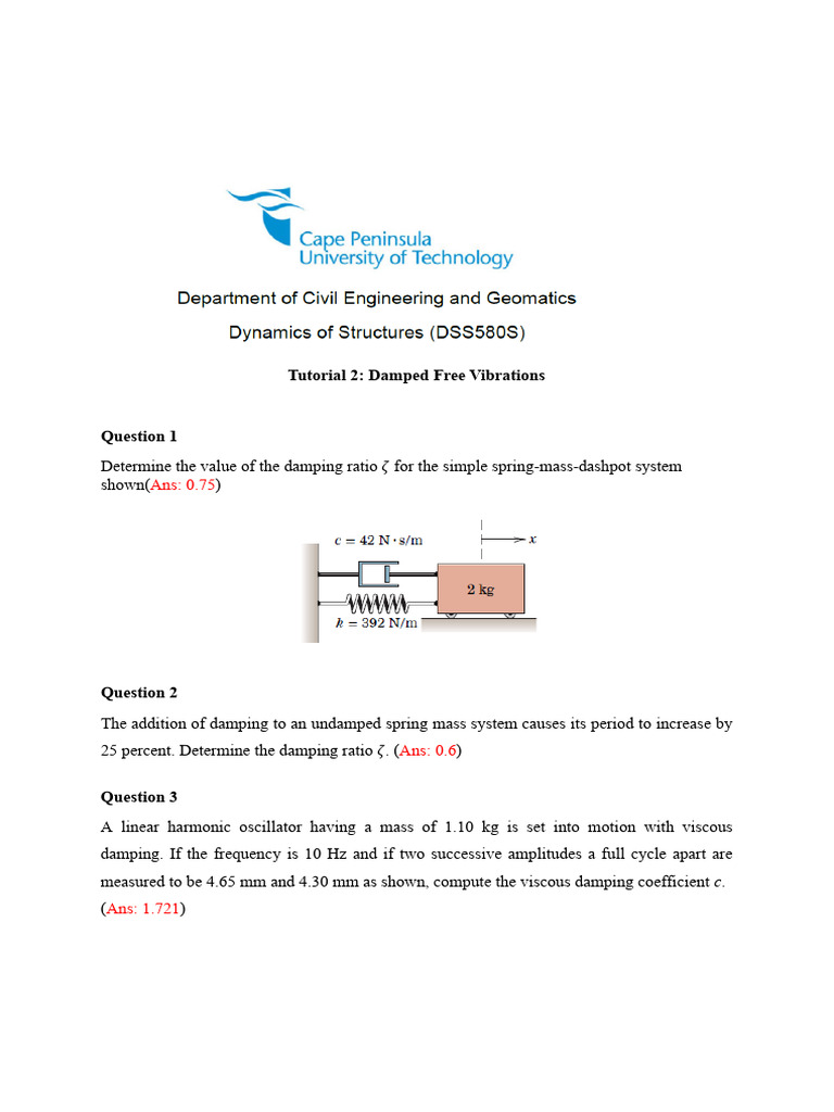Tutorial 2. Damped Free Vibration | PDF