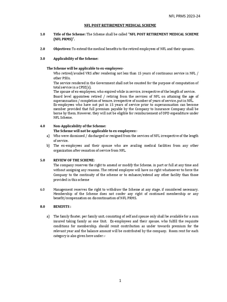 NFL Post Retirement Medical Scheme 2023-24 | PDF | Surgery | Insurance