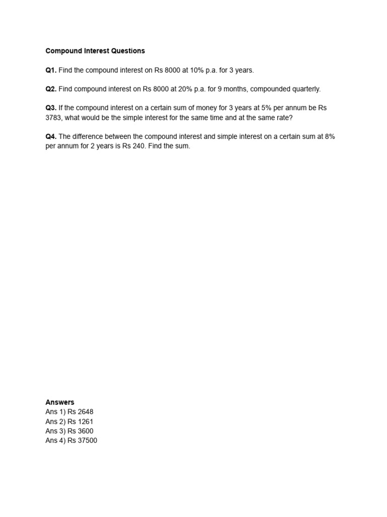 Compound Interest Practice Questions | PDF