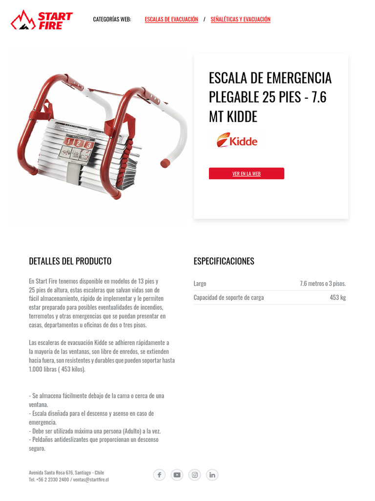 Escala de Emergencia Plegable 25 Pies 76 MT Kidde | PDF