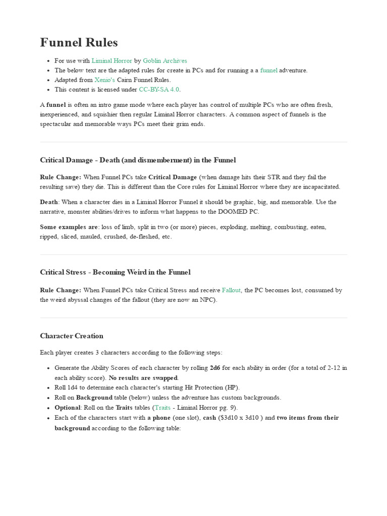 Liminal Horror Funnel Rules | PDF